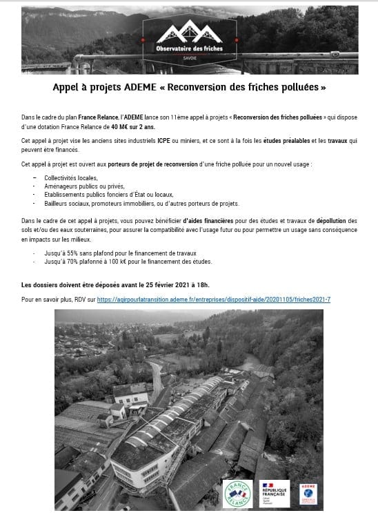 Appel à Projet ADEME "Reconversion des friches polluées" - EPFL